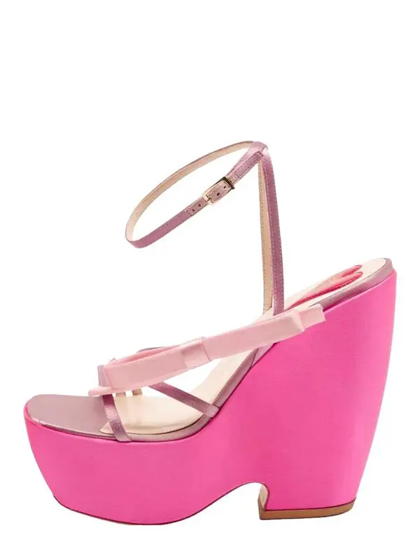 ROGER VIVIER Satin Bow Detail Platform Wedge Sandals - Pink