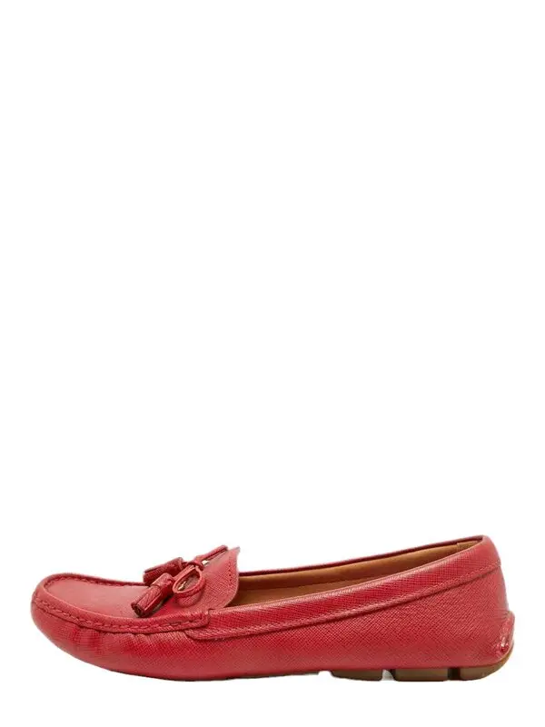 Prada Saffiano Leather Logo Plaque Tassel Detail Moccasins - Red