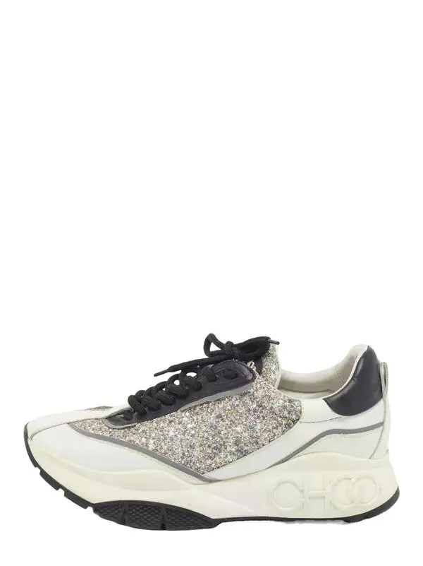 JIMMY CHOO Raine Glitter-panelled Lace-up Sneakers - White