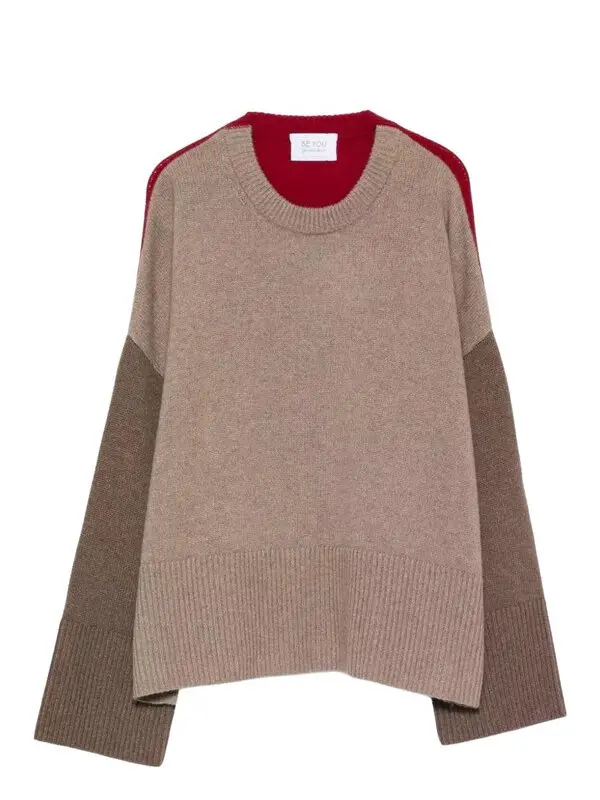 BEYOU Colour-block Ribbed Trim Sweater - Neutrals