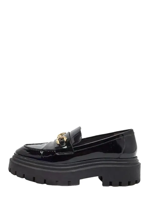 STUART WEITZMAN Patent Leather Accent Chain-link Platform Loafers - Black