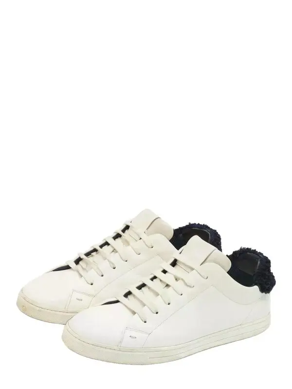 Fendi Shearling-trim Low-top Leather Sneakers - White