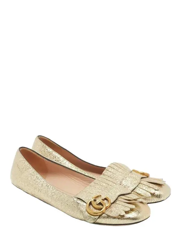 Gucci Marmont Metallic Fringe Ballet Flats - Gold