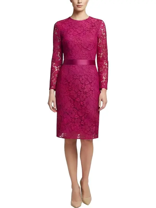 Carolina Herrera Floral Lace Belted Midi Dress - Pink