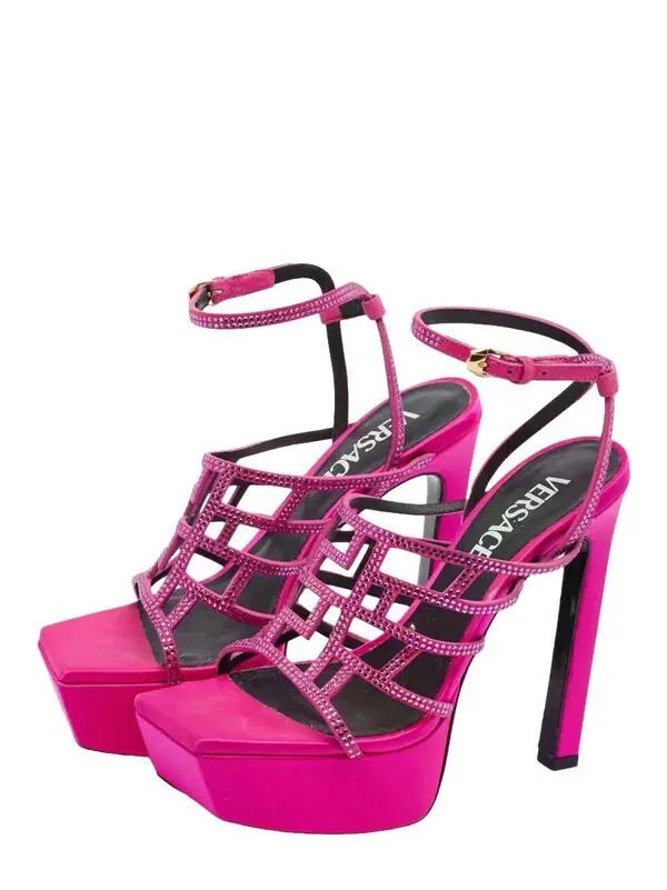 Versace Greca Maze Crystal-embellished Ankle Strap Platform Sandals - Pink