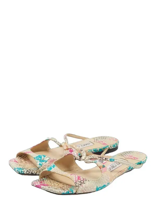 JIMMY CHOO Python-embossed Flat Sandals - Neutrals