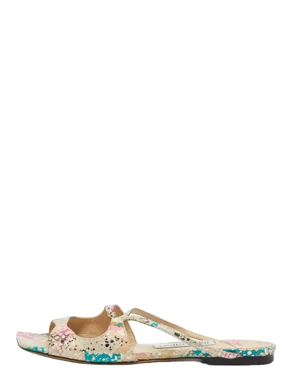 JIMMY CHOO Python-embossed Flat Sandals - Neutrals