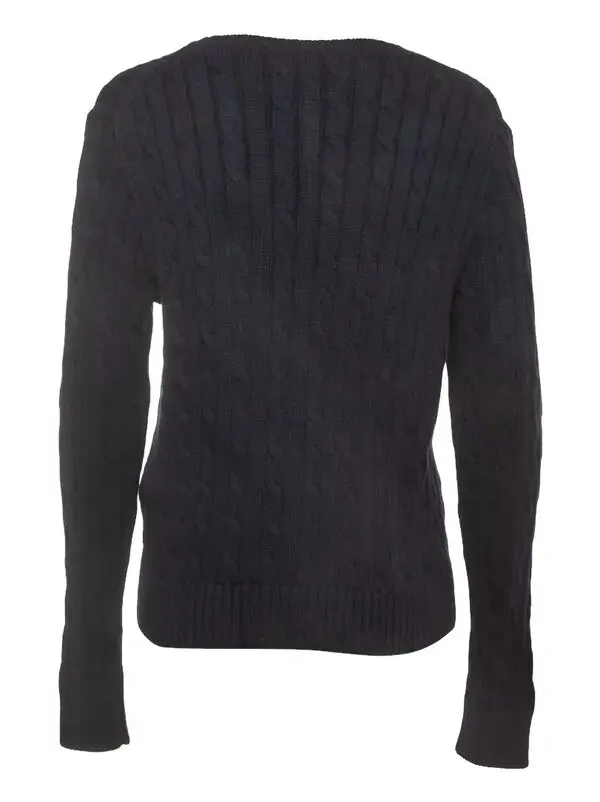 Polo Ralph Lauren Navy Cotton Cable Knit Logo-embroidered Crew Neck Sweater - Blue