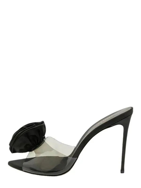 LE SILLA Satin Rose Appliqué Stiletto Sandals - Black