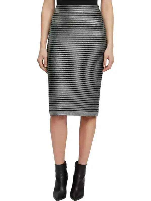 Balmain Striped Midi Skirt - Black