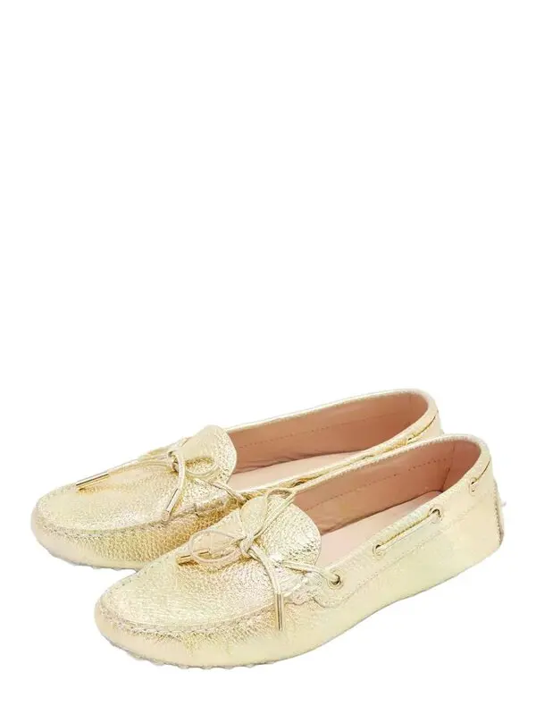 TOD'S Metallic Effect Gommino Leather Loafers - Gold