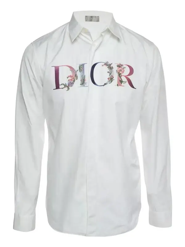 Dior Logo Embroidered Poplin Shirt - White