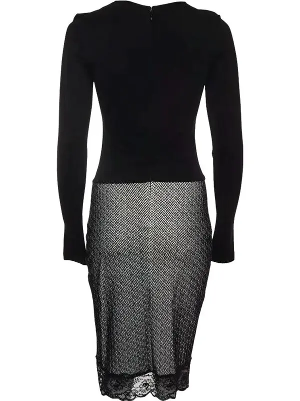 Emporio Armani Herringbone Lace-trim Midi Dress - Black
