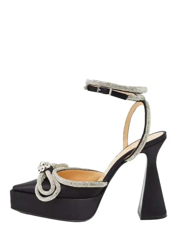 Mach & Mach Crystal Embellished Double Bow Platform Pumps - Black