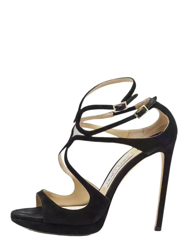 JIMMY CHOO Suede Looping Strappy Stiletto Sandals - Black