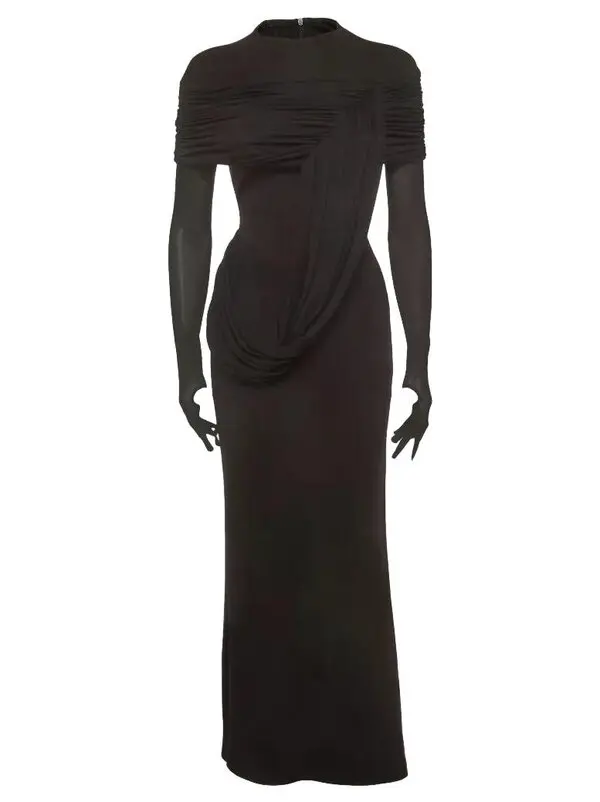 CHATS BY C.DAM Draped Jersey Maxi Dress - Black
