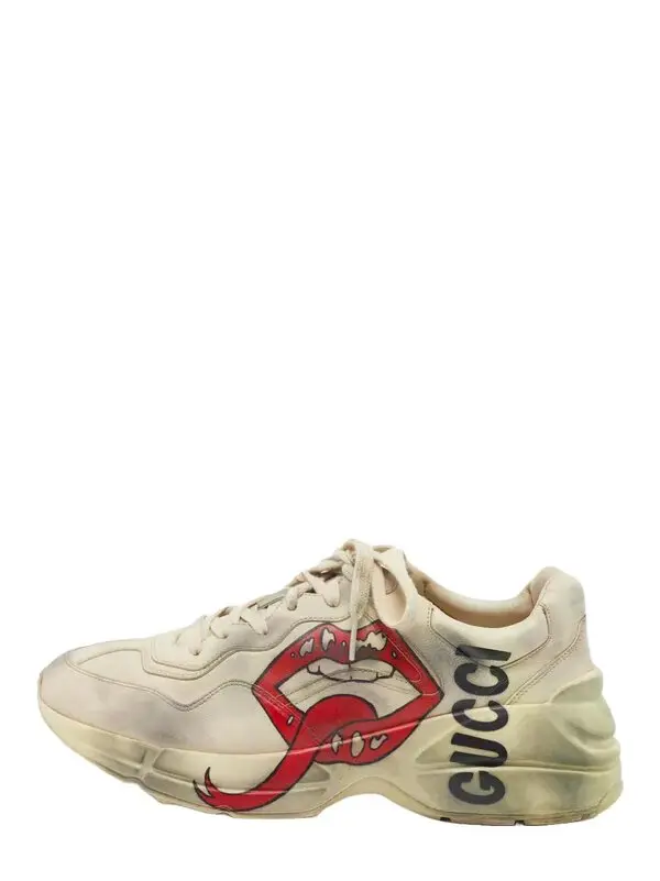 Gucci Rhyton Mouth-print Leather Sneakers - Neutrals