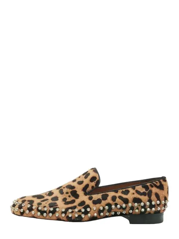 CHRISTIAN LOUBOUTIN Leopard-print Calf Hair Loafers With Silver-tone Spiked Embellishments - Brown