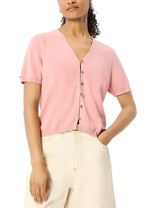 Whistles Short Sleeve Button Front Top - Pink