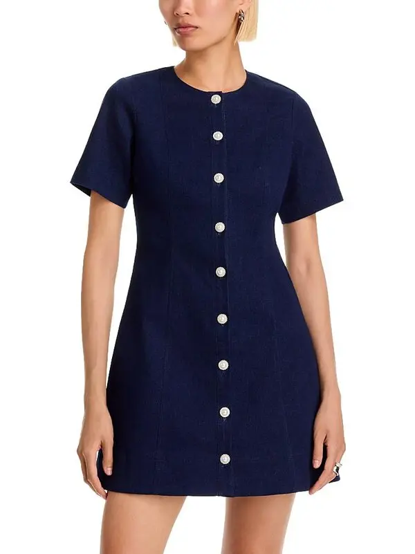 Aqua Denim Short Sleeve Mini Dress - Blue
