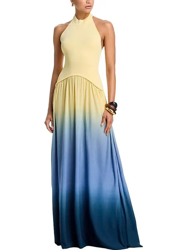 Solid & Striped Halterneck Maxi Dress - Deep Canal/camel