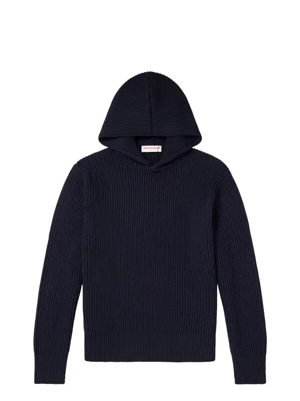 Orlebar Brown Kirk Ribbed Merino Wool Hoodie - Blue