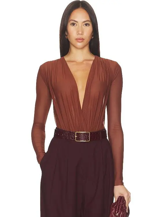 SEROYA Agnes Mesh Bodysuit - Copper Clay