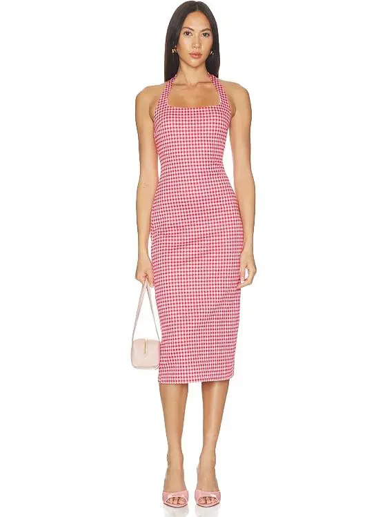Astr The Label Gingham Check Halterneck Midi Dress - Red Gingham