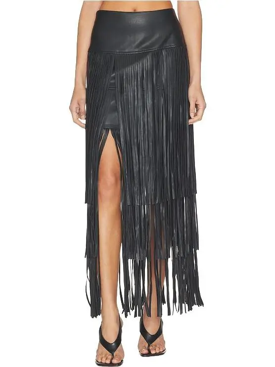 L'Agence Karoline Maxi Fringe Skirt - Black