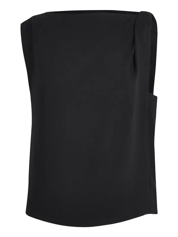 Vince Sleeveless Draped Shoulder Crepe Top - Black