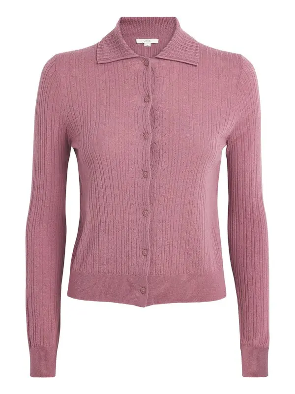 Vince Wool Pointelle Cardigan - Pink