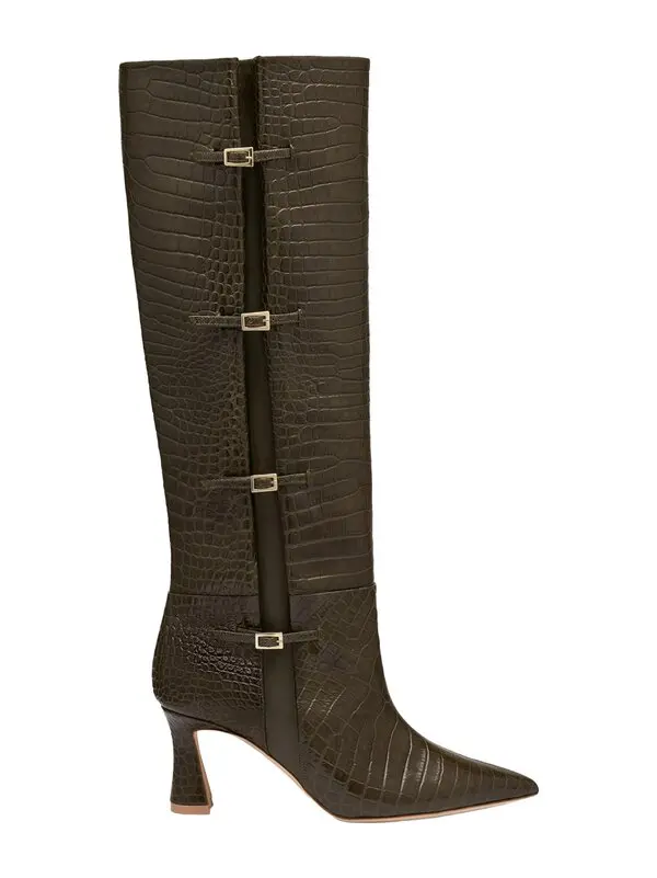 MALONE SOULIERS Croc-embossed Leather Nolan Knee-high Boots 70 - Green