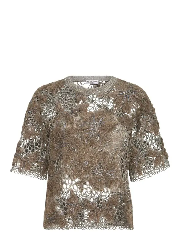 Brunello Cucinelli Mohair-blend Whispering Bloom T-shirt - Beige