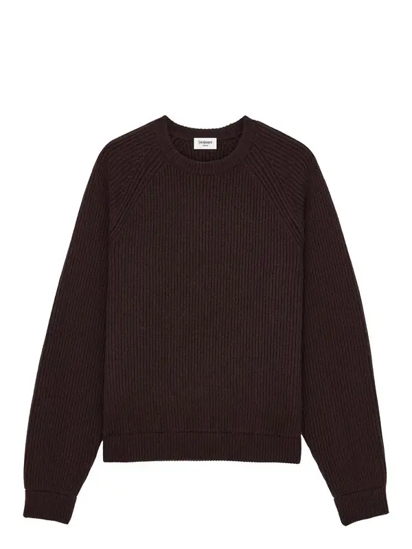 Saint Laurent Ribbed Crewneck Sweater In Cashmere - Black