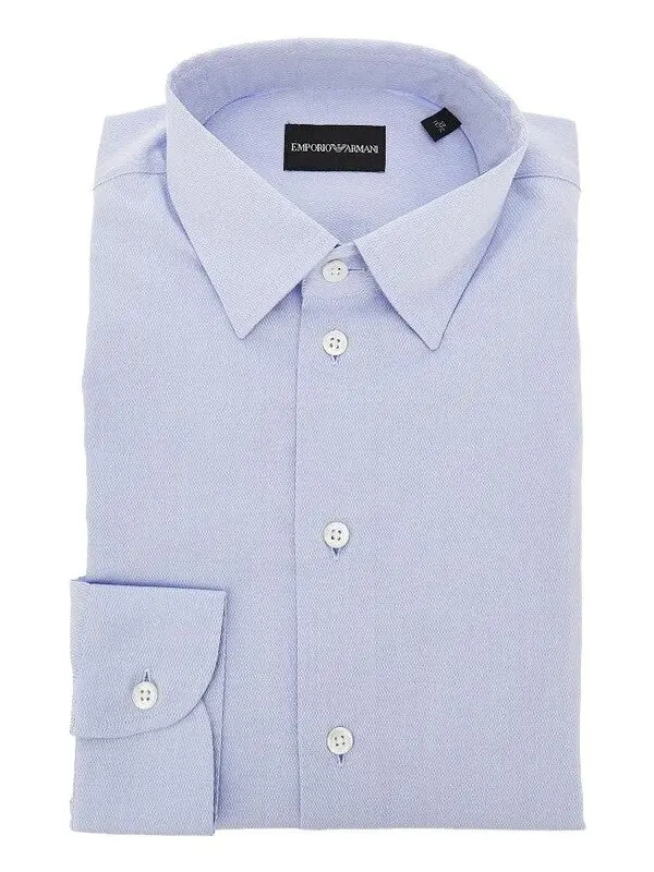 Emporio Armani Micro-textured Cotton Shirt - Blue