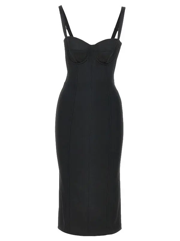 Dolce & Gabbana Stretch Satin Bustier Midi Dress - Black