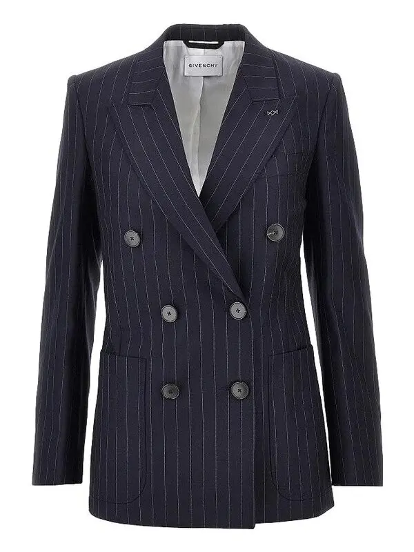 Givenchy Pin-striped Wool Double-breasted Blazer - Blue