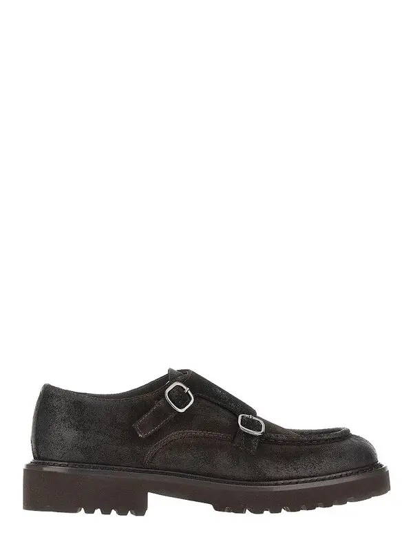 DOUCAL'S Suede Leather Double Monk Strap Shoes - Brown