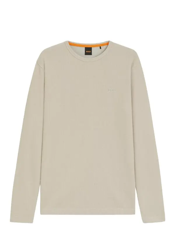 Hugo Boss Logo Embroidered Ribbed Crewneck Sweater - Light Beige