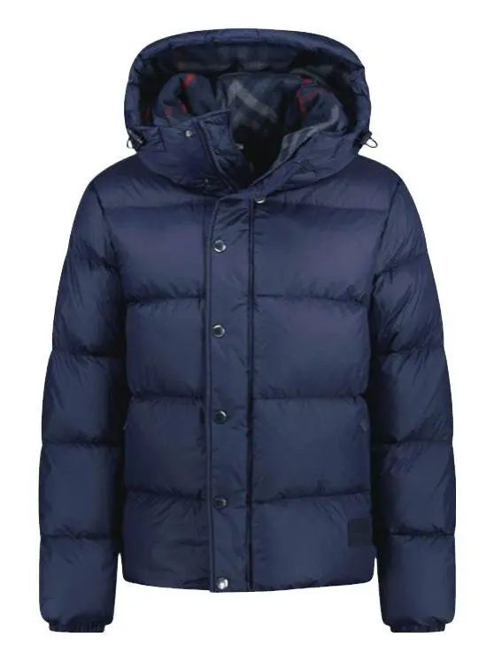 Burberry Hooded Down Jacket With Snap Fastening - Blue