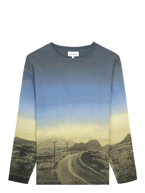 Maison Kitsuné Graphic Printed Long Sleeved T-shirt - Blue