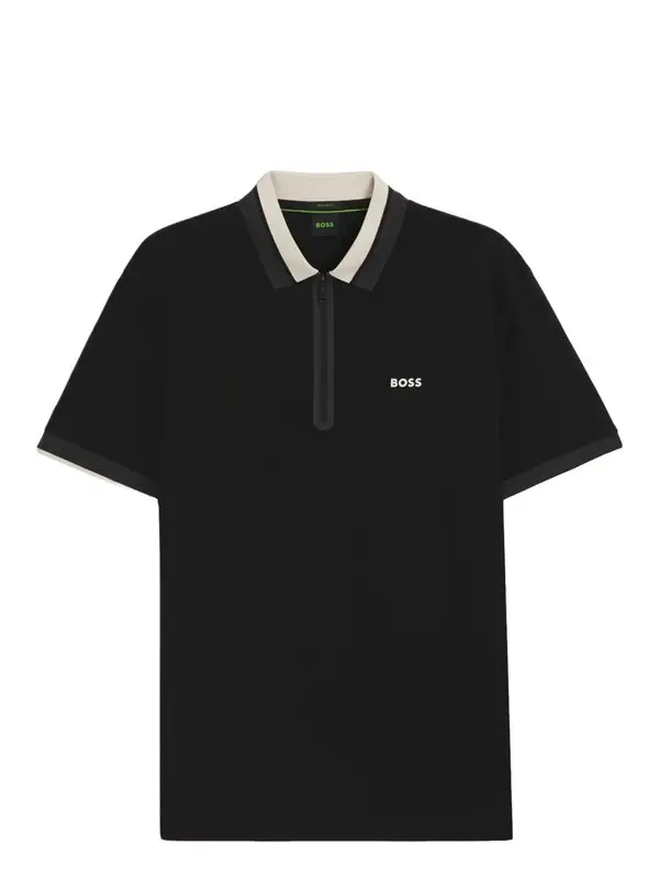 Hugo Boss Cotton-piqué Polo Shirt With Zip Placket - Black
