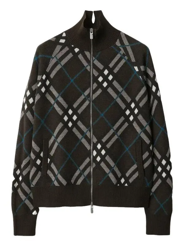 Burberry Check Zip-up Cardigan - Comfortable Brown