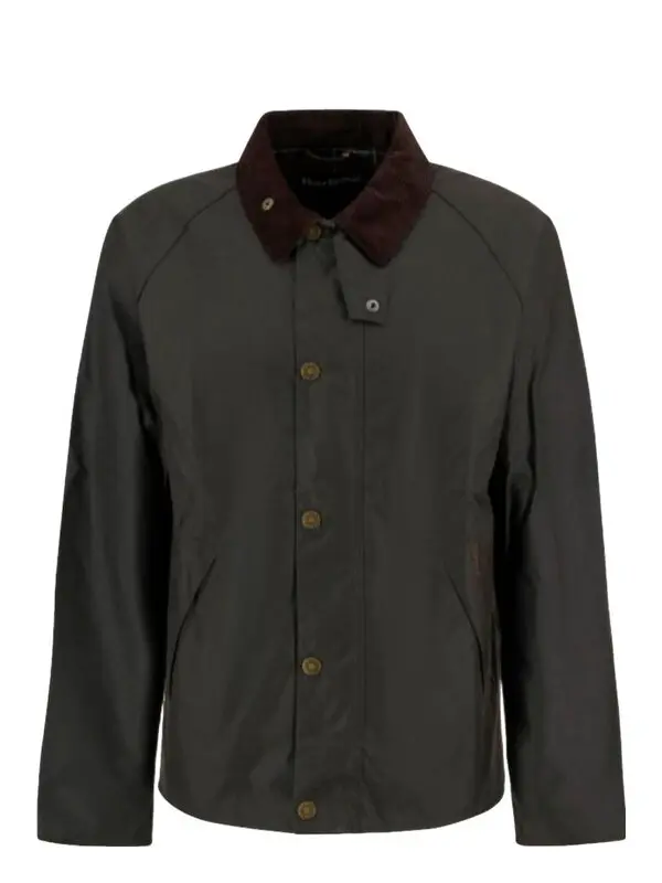 Barbour Zip Up Jacket With Studded Front And Rope Collar - Olive