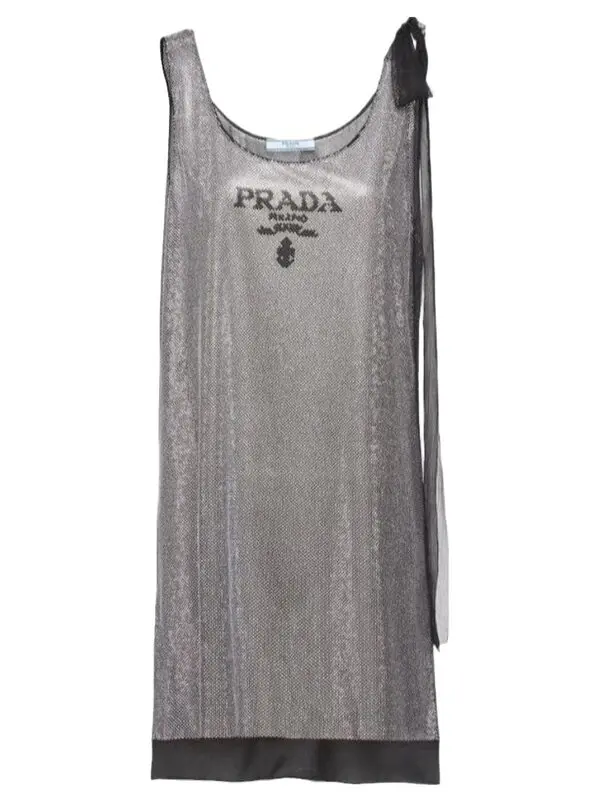 Prada Embellished Logo Mini Dress - Silver