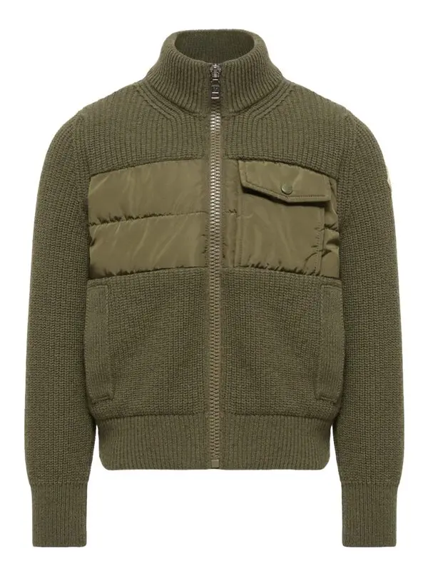 Moncler Wool Cashmere Blend Zip-up Cardigan - Olive Green