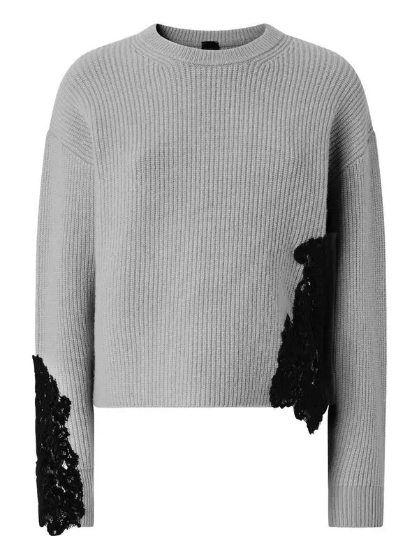 Pinko Lace-appliqué Ribbed Crewneck Jumper - Grey