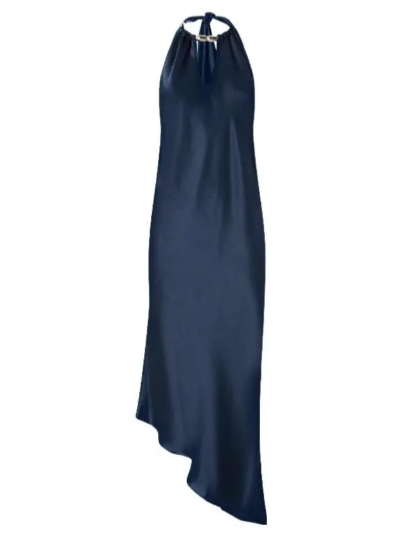 Pinko Open Back Long Dress With Asymmetrical Hem - Blue