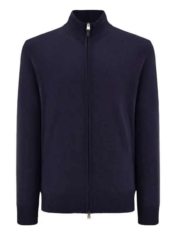 Canali Ribbed Zip Cardigan Knitwear - Blue