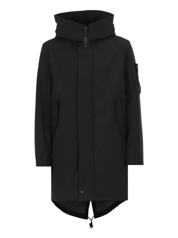Peuterey Logo Patch Hooded Waterproof Coat - Black